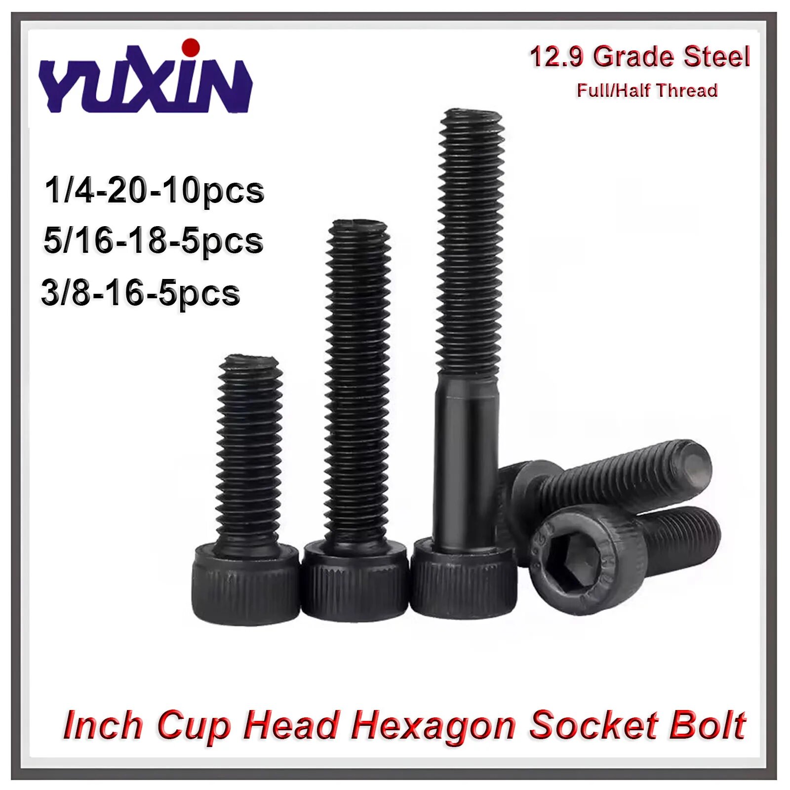 Стальные болты UNC 1/4-20, 5/16-18, 3/8-16 черного класса 12.9 3/8-16, 1"