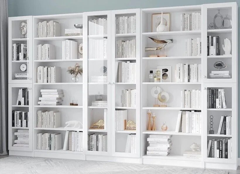 Шкаф книжный стеллаж Билли 55 Белый 320*30*202 см, ЛДСП с рамкой МДФ