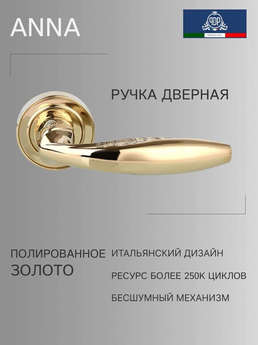 Дверная ручка на розетке PDP ANNA Полированное золото / ручки для межкомнатных дверей