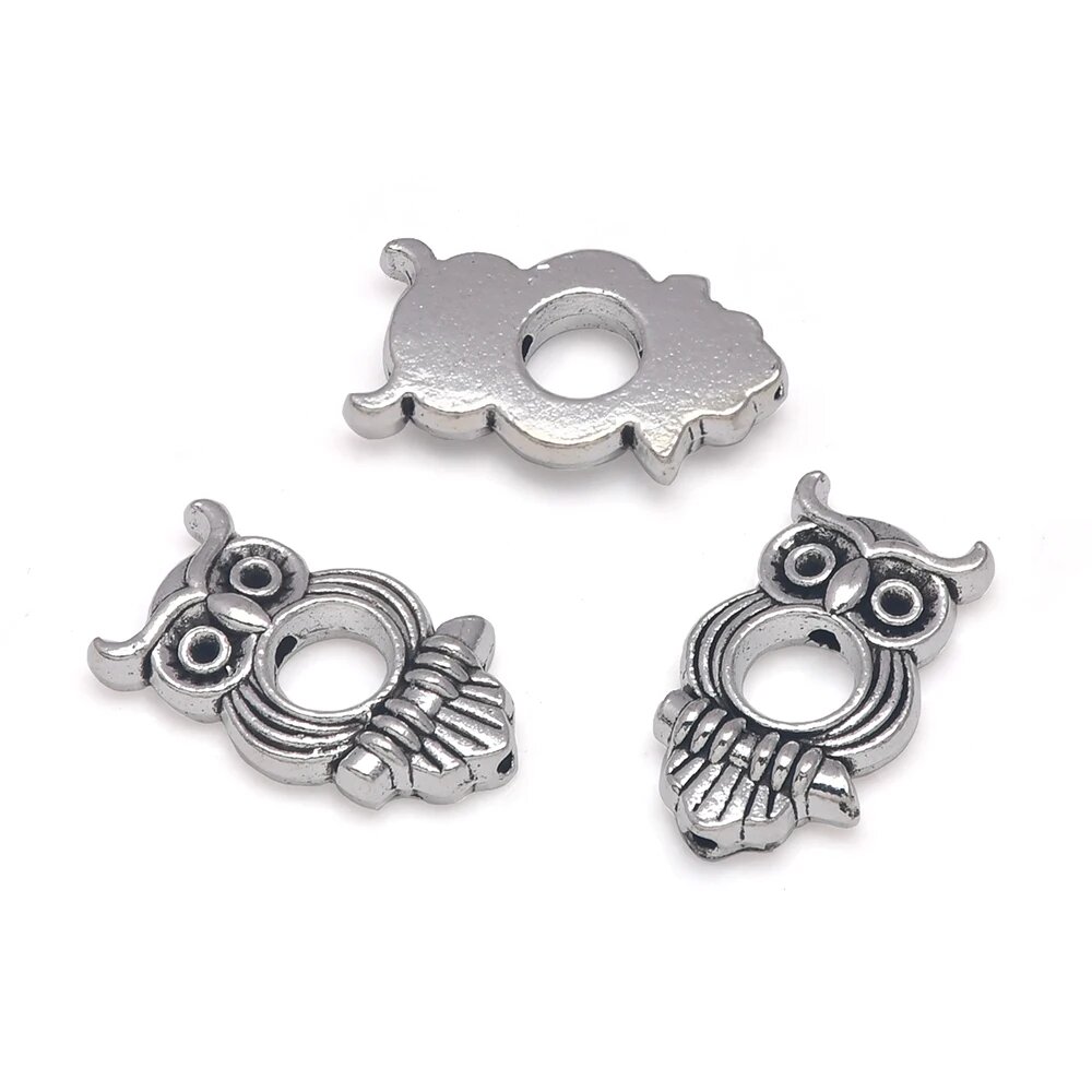 Металлические бусины с вырезами в виде совы, античное серебро/золото, 10 шт. Antique Silver