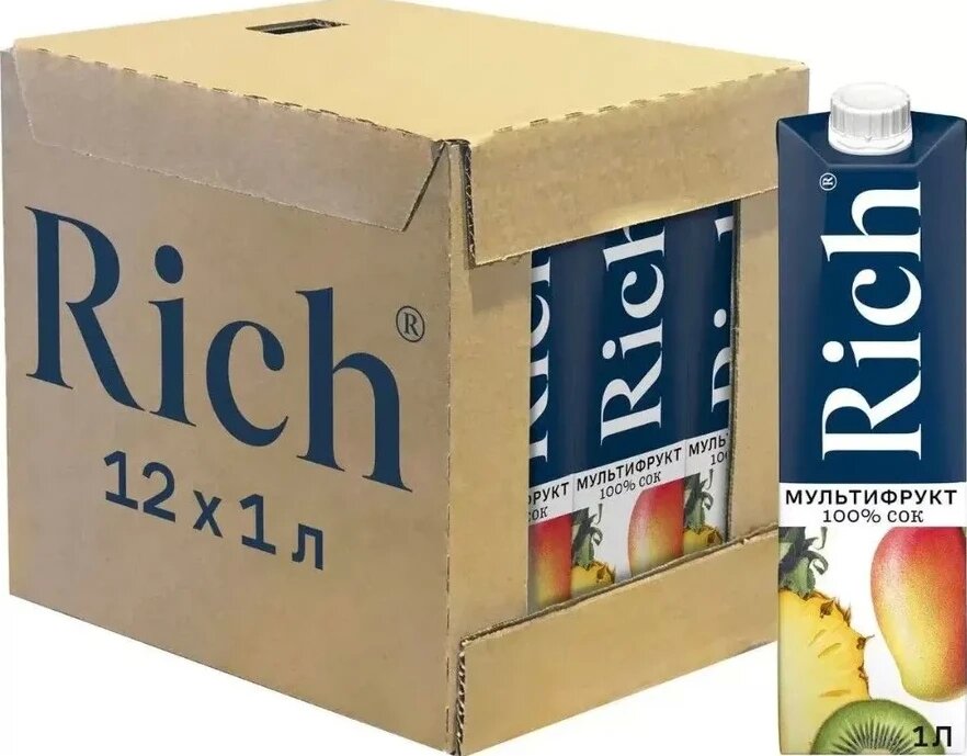 Rich 1л. Мультифрукт (сок)/12шт. Rich Сок Производство - Россия