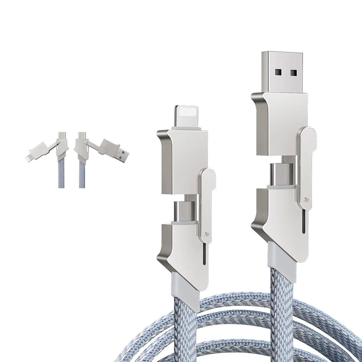 4-в-1 USB Type C кабель для передачи данных 60 Вт металлический PD быстрое зарядное устройство USB-C на Lightning провод для Samsung iPhone14 MacBook Air iPad