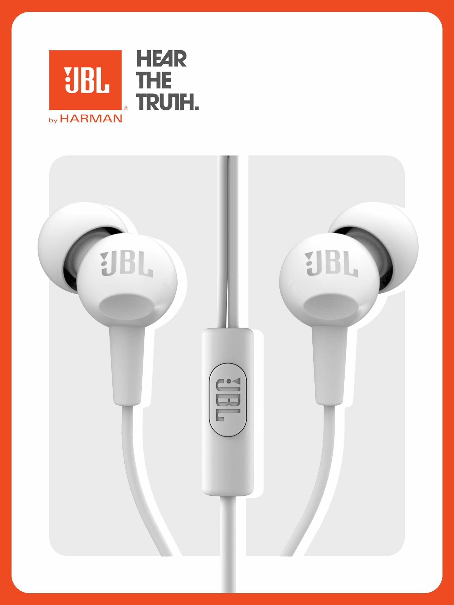 Наушники JBL C100SI, проводные, внутриканальные, вакуумные с микрофоном, белые