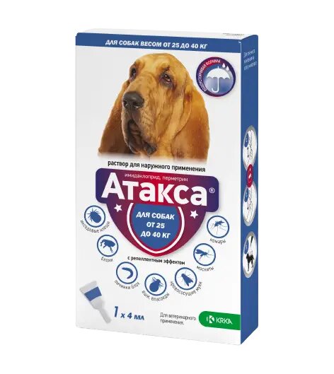 Атакса Капли на холку для собак от 25 до 40 кг пипетка 4 мл 1 шт