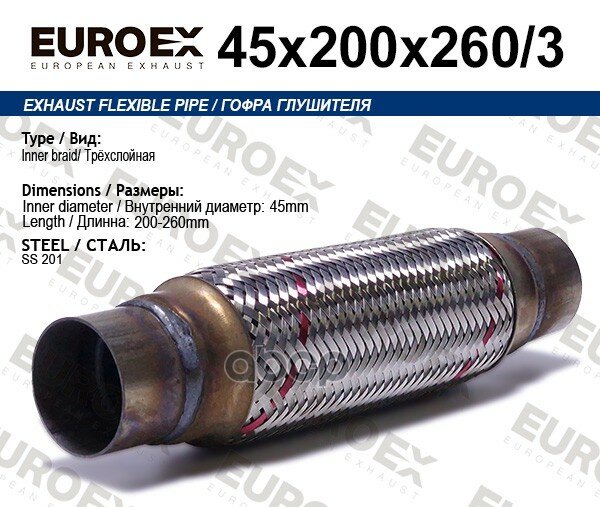 Гофра глушителя EUROEX арт. 45x200x260/3