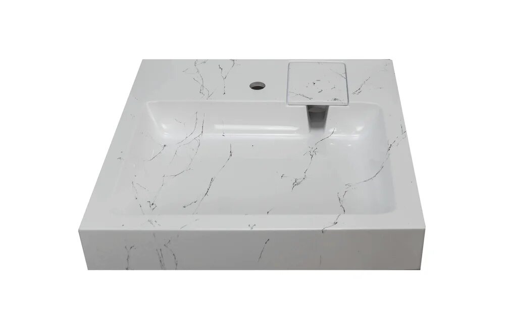 Раковина над стиральной машиной Stella Polar Солярис SP-00001405 60x60 на кронштейнах, белая, глянцевая, раковина для ванной из искусственного мрамора, квадратная