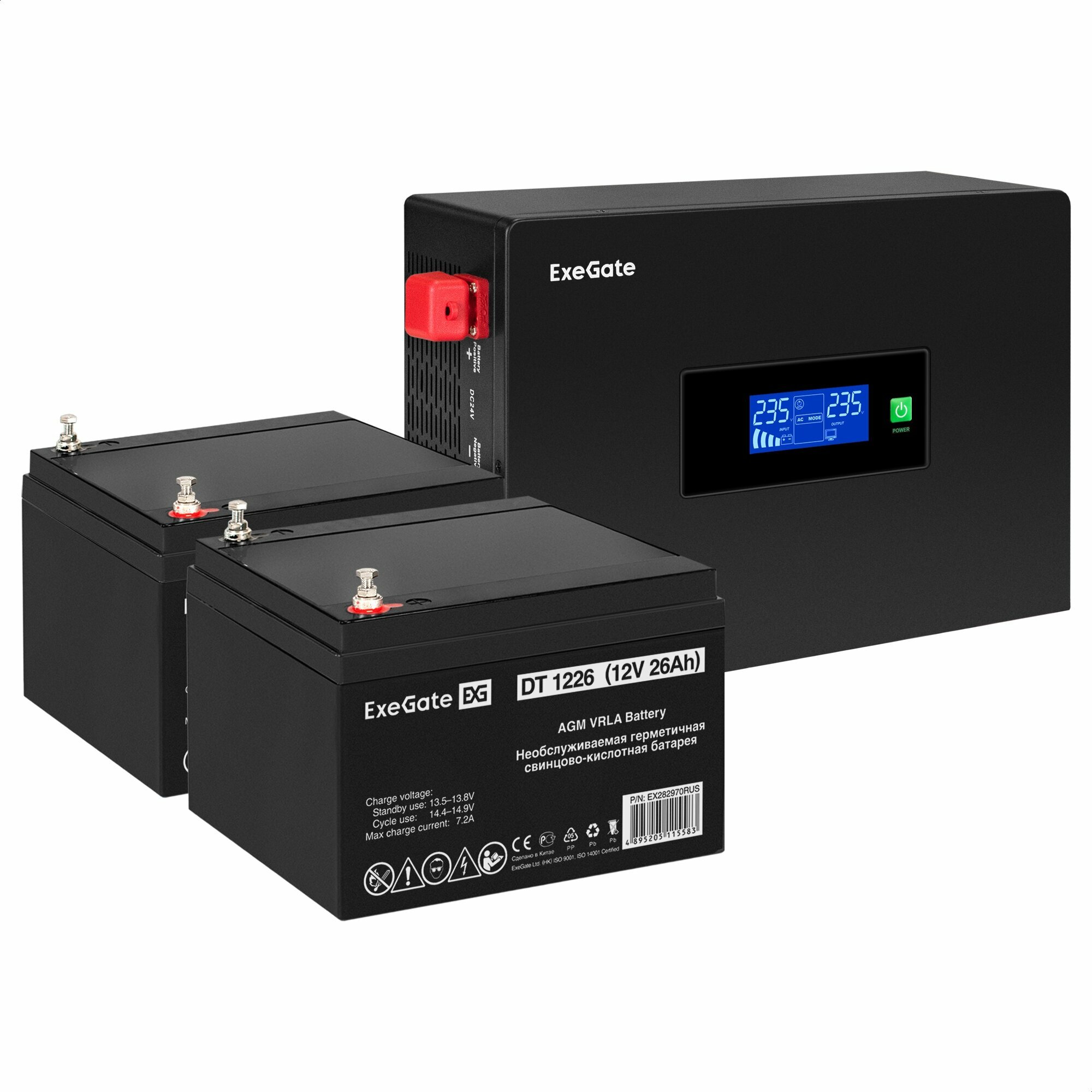 Комплект ИБП ExeGate IdealSine SR-1500. LCD.2SH + Батарея 26Aч, 2 шт. (ИБП + АКБ , 2шт.) EX297426RUS