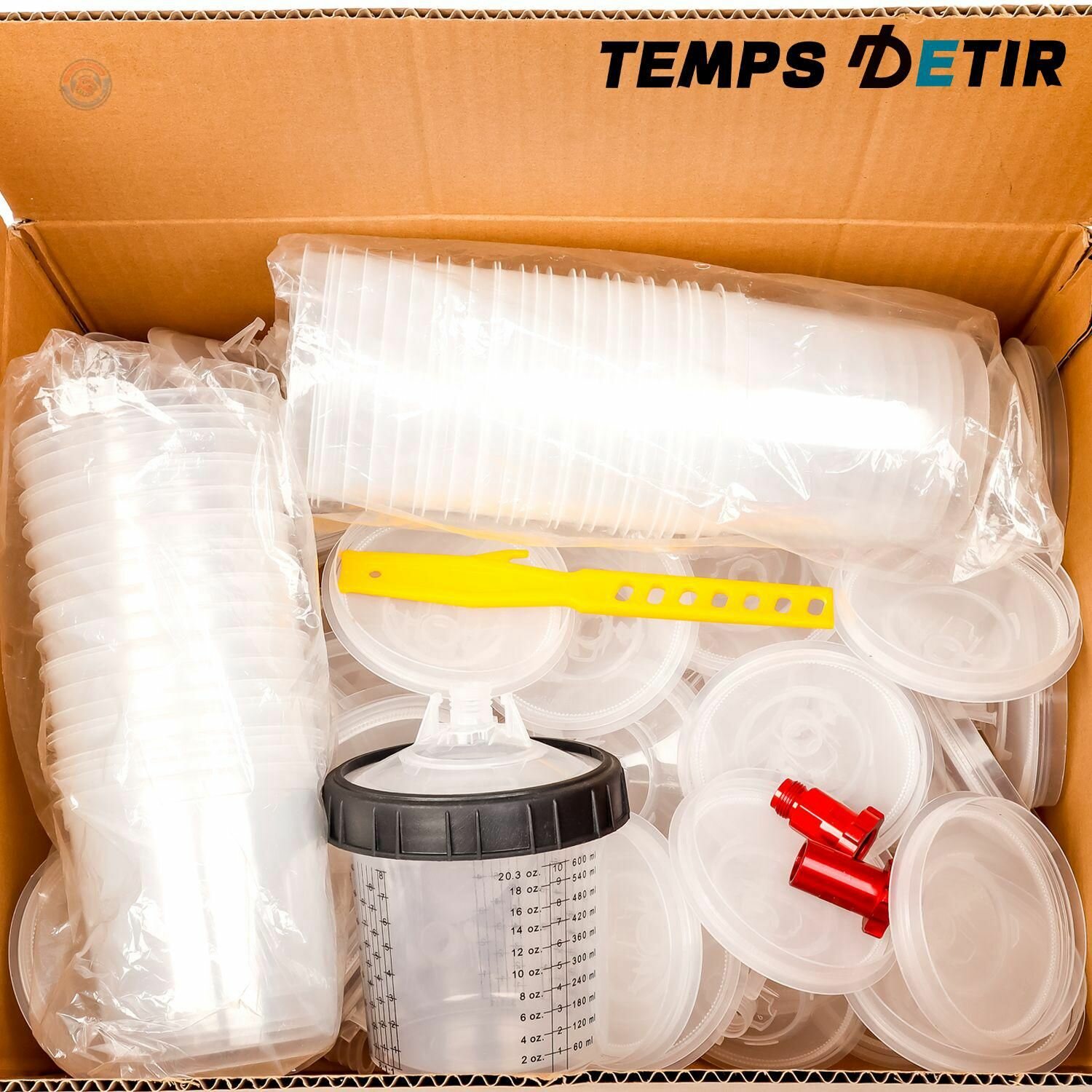 Мерный стакан для покраски 600 мл, универсальный набор 50 одноразовых бачков PPS с крышками и фильтрами, многоразовый хозяйственный комплект для краскопульта, грунтовки, лаков и эпоксидки
