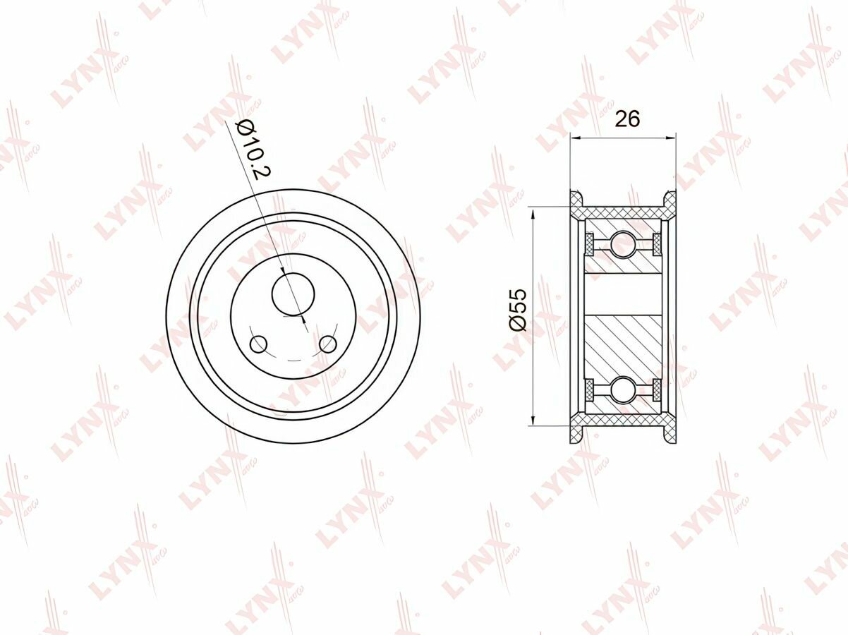 Ролик натяжителя ремня ГРМ, для ВАЗ Лада 2108 2109 2113 2114, 21099 2115, 2110, 2112, Калина 1117 арт PB1025 LYNXAUTO