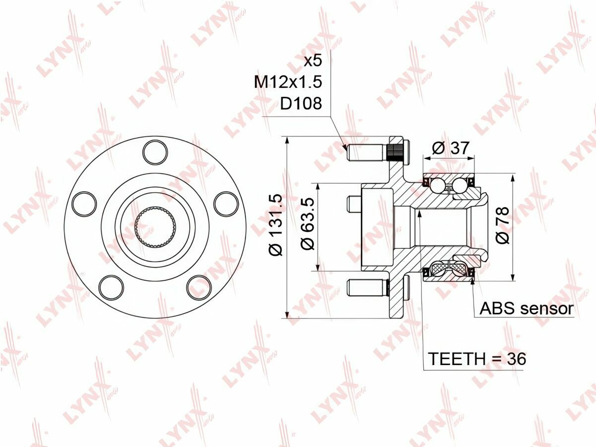 Ступица передняя в сборе, для Форд Симакс, Фокус 2, Симакс арт WH1215 LYNXAUTO
