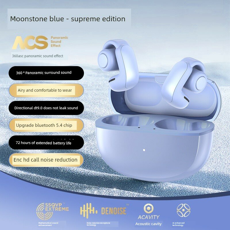 Беспроводные костные наушники Moonstone Blue для спорта — высокое качество звука, шумоподавление AI, длительная