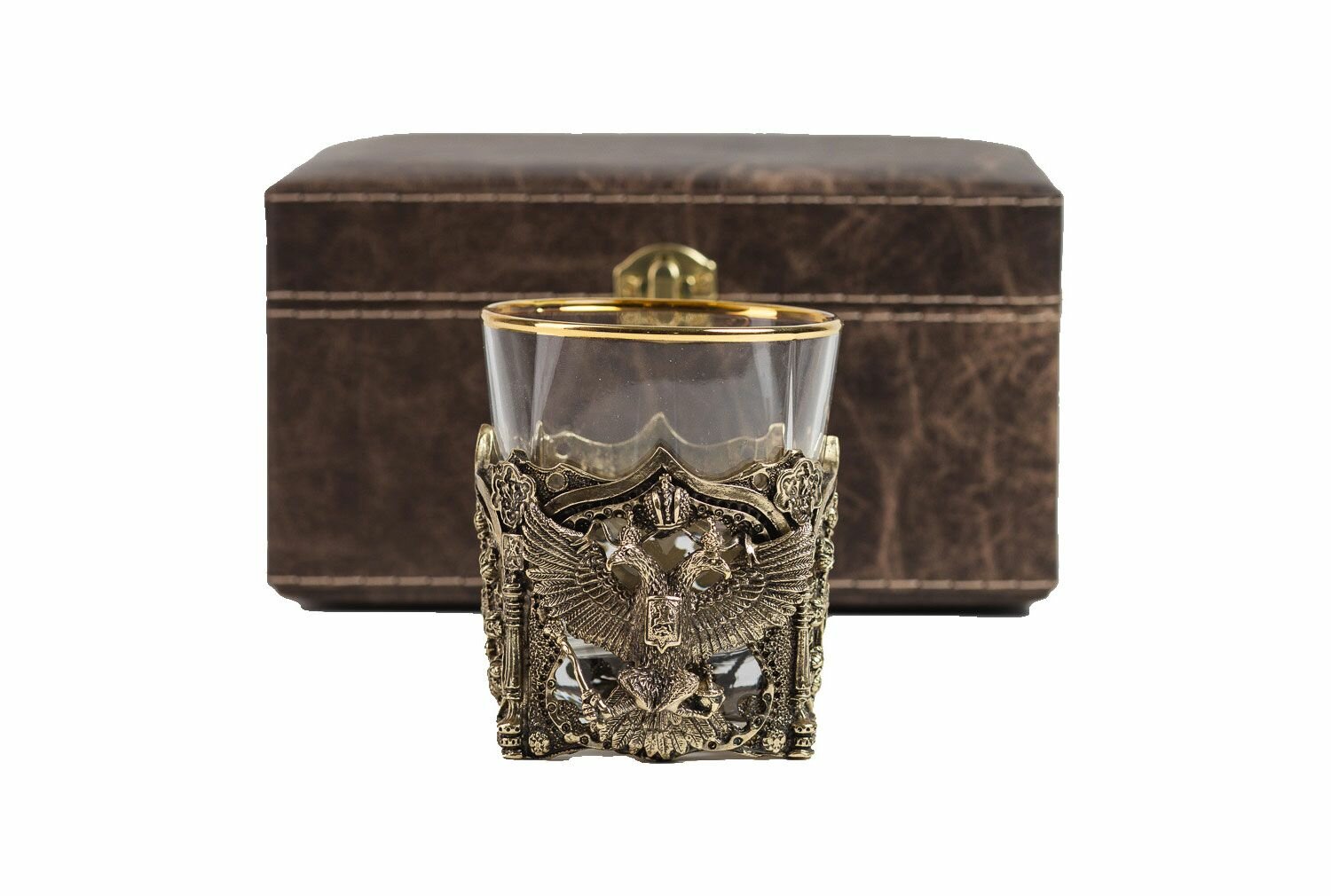 Бокал для виски "Герб России Vip" художественное литье в подарочной коробке из кож. зама . Авторская работа Россия.