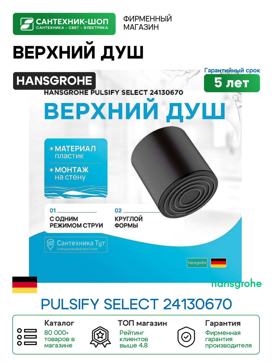 Верхний душ Hansgrohe Pulsify Select 24130670 Черный матовый