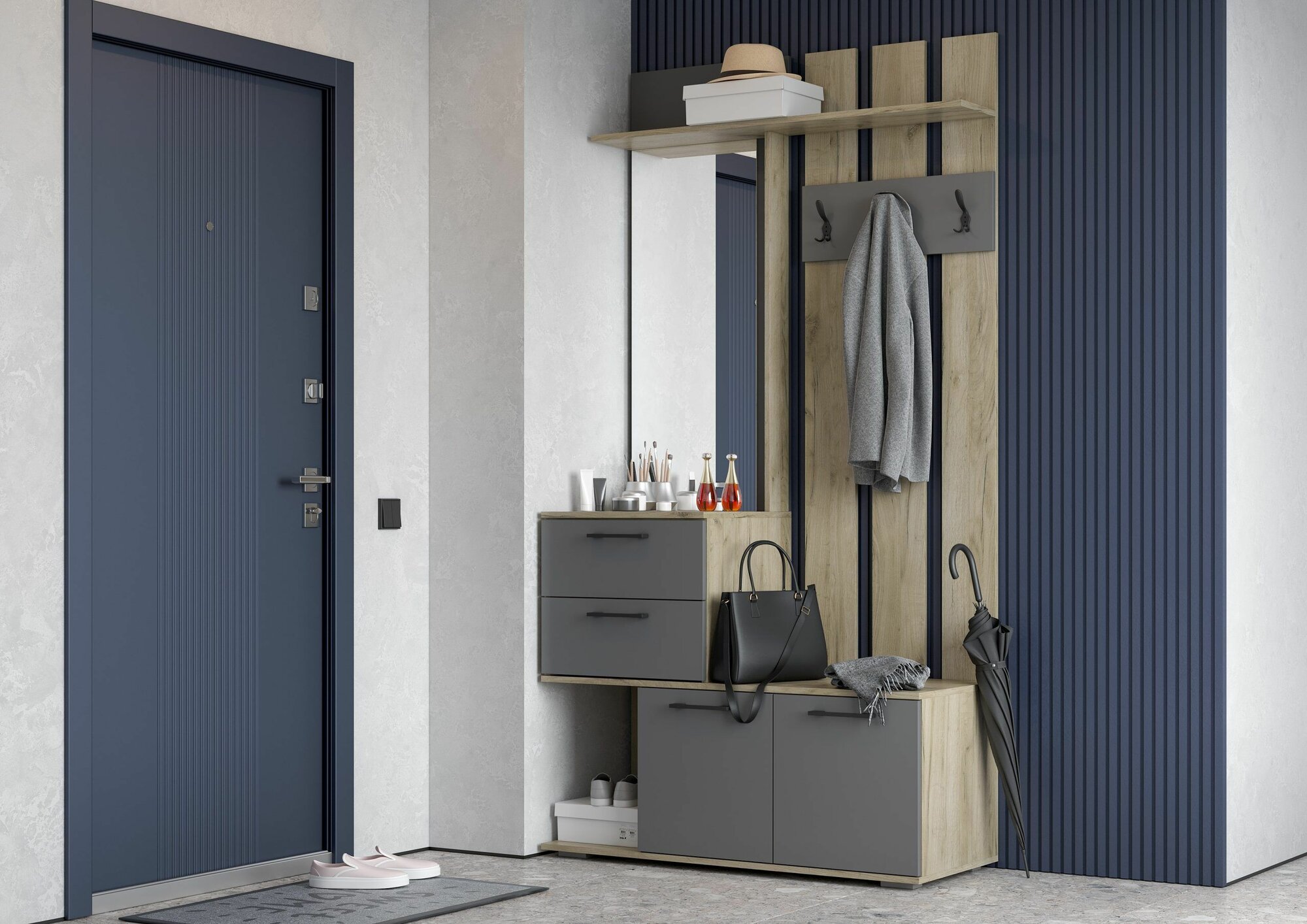 Мс для прихожей Бостон ВШ-1, дуб крафт серый/серый графит (Интерьер-центр)