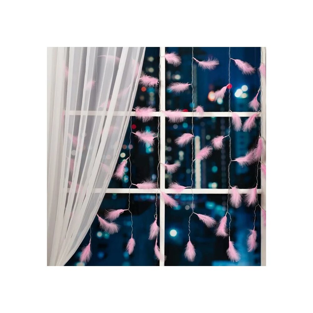 Занавес Luazon DECOR Перья, светодиодный, розовое свечение, многоуровневый режим, IP20 защита, прозрачный шнур — фото 1