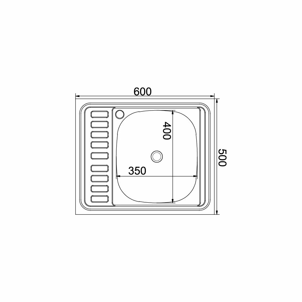 Мойка из нержавеющей стали Mixline 50x60 см с крылом слева, глубина 16 см, 1 чаша, правый выпуск 1 1/2 дюйма, — фото 1
