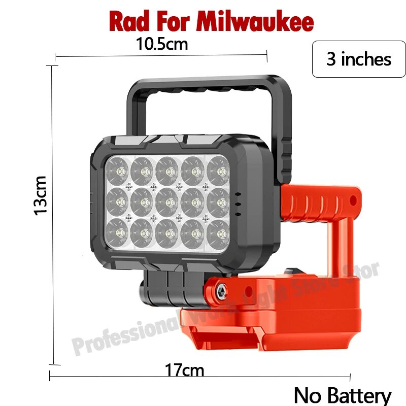Светодиодный фонарь 18В для Makita, DeWalt, Milwaukee Красный, For Milwaukee