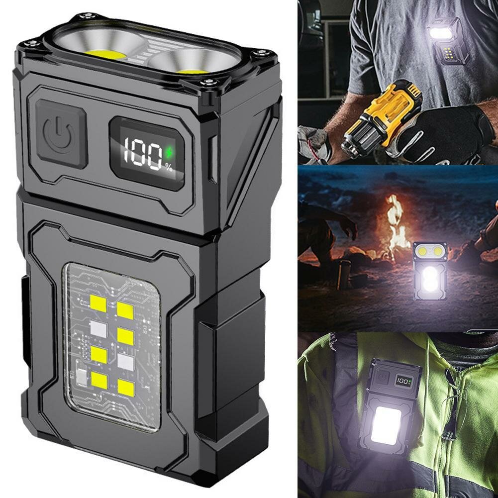 Фонарик COB, магнитный, ультра яркий, водонепроницаемый, 1200 mAh, боковой свет, ABS-пластик