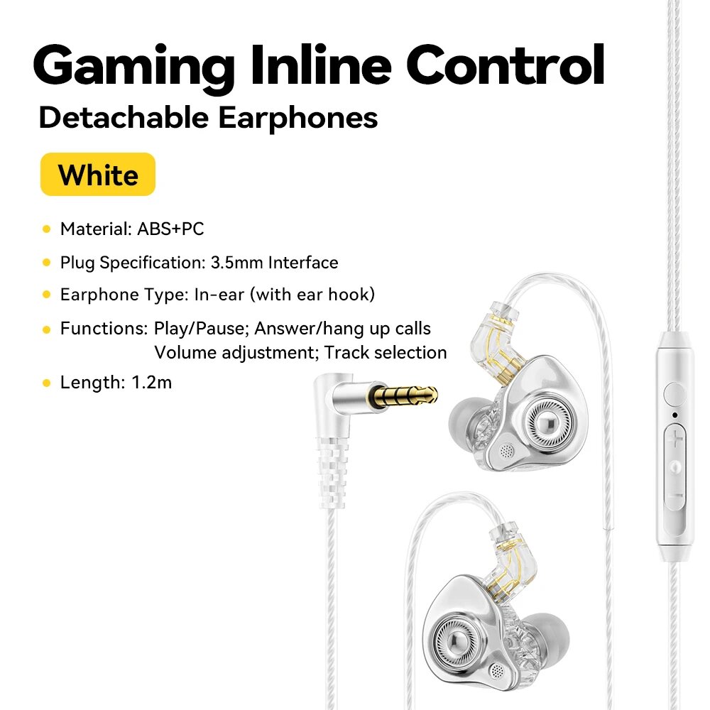 Игровые наушники проводные с Inline управлением, White, 3.5 MM