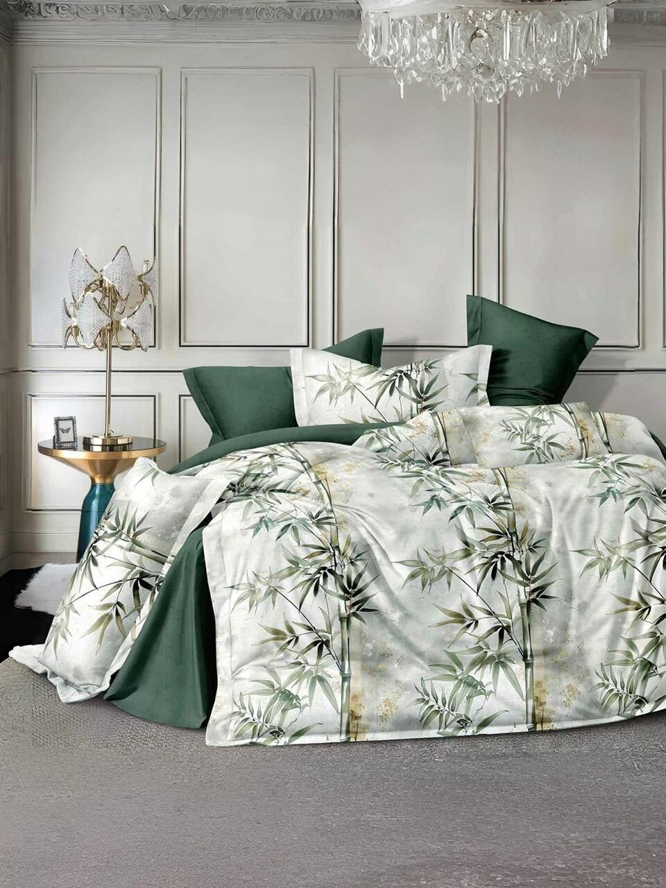 Постельное бельё поплин Евро на резинке 160х200х30 - "Селинто" с наволочками 50х70