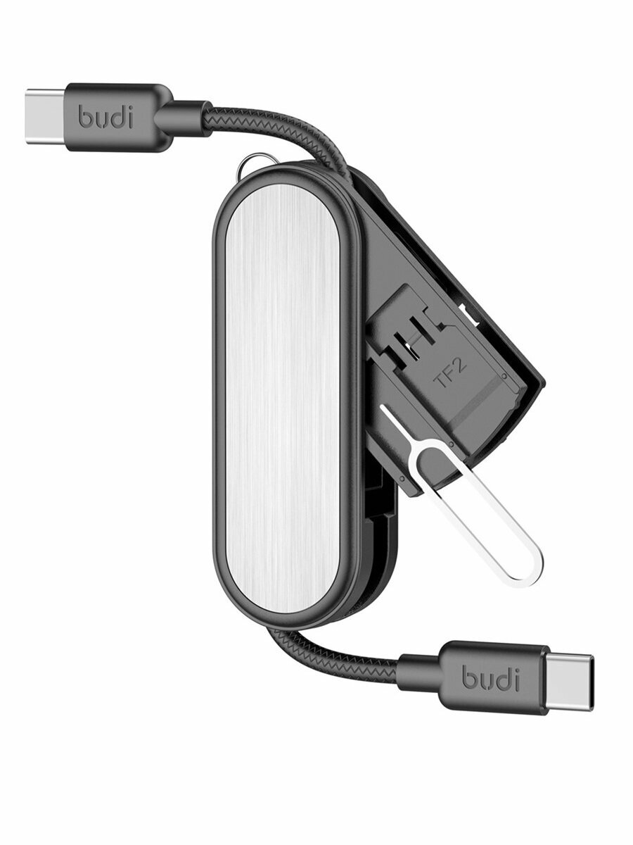 Брелок органайзер для MicroSD (TF), SIM карт и кабель USB-C 65 W + скрепка SIM
