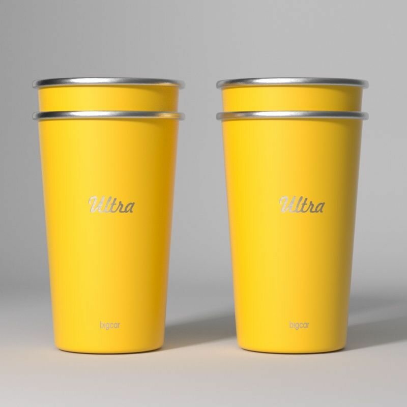 Bigcar Ultra Cup 304 Портативная высококачественная нержавеющая сталь, прямой питьевой кемпинговый желтый стакан для воды