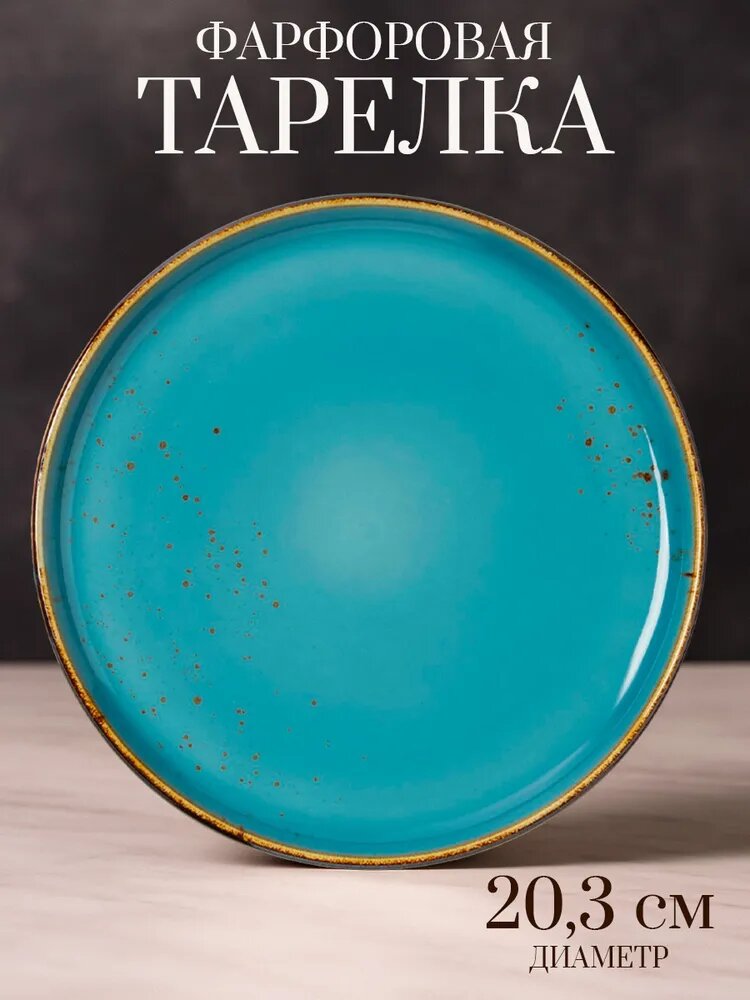 Тарелка обеденная фарфоровая Magistro «Церера», для подачи и сервировки, d=20,3, цвет голубой