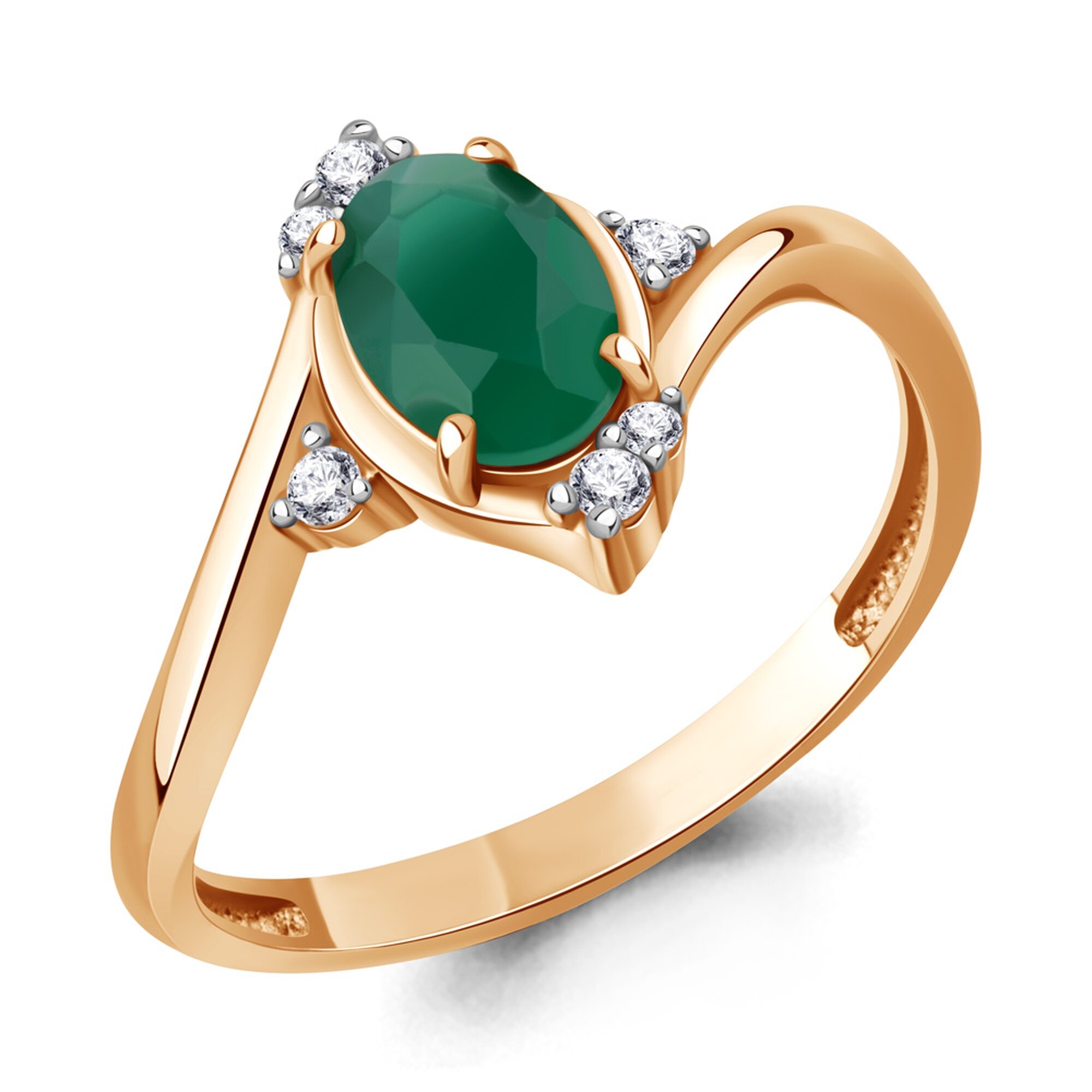 Кольцо, серебро, 925 проба, золочение, агат, фианит