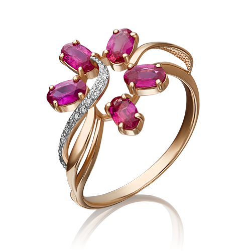 Кольцо, красное золото, 585 проба, бриллиант, рубин