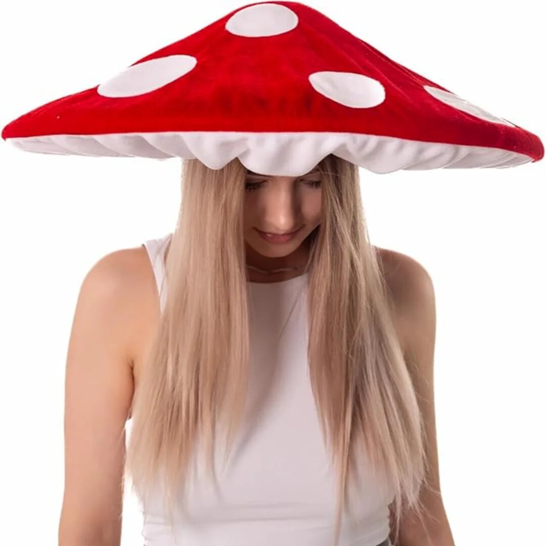 Шляпа-гриб, красный, белый, флис