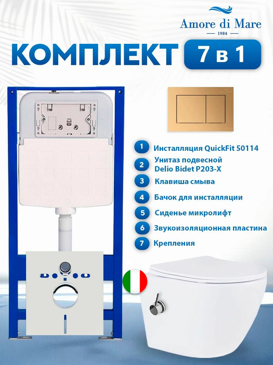Комплект инсталляции Amore di Mare QuickFit 50114 с унитазом Delio Bidet P203-X 7 в 1, Италия