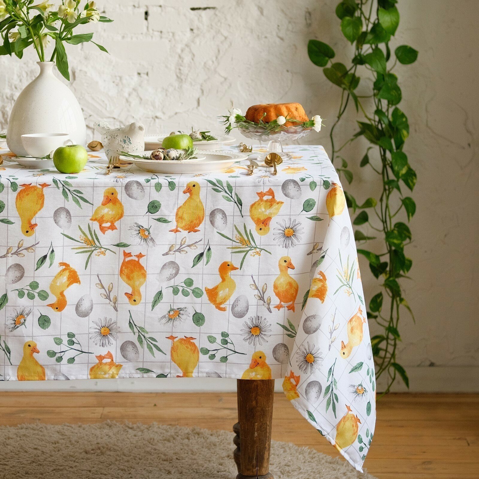 Скатерть Доляна Duckling 149х110 см, 100% хл, рогожка 164 г/м2, 9215894