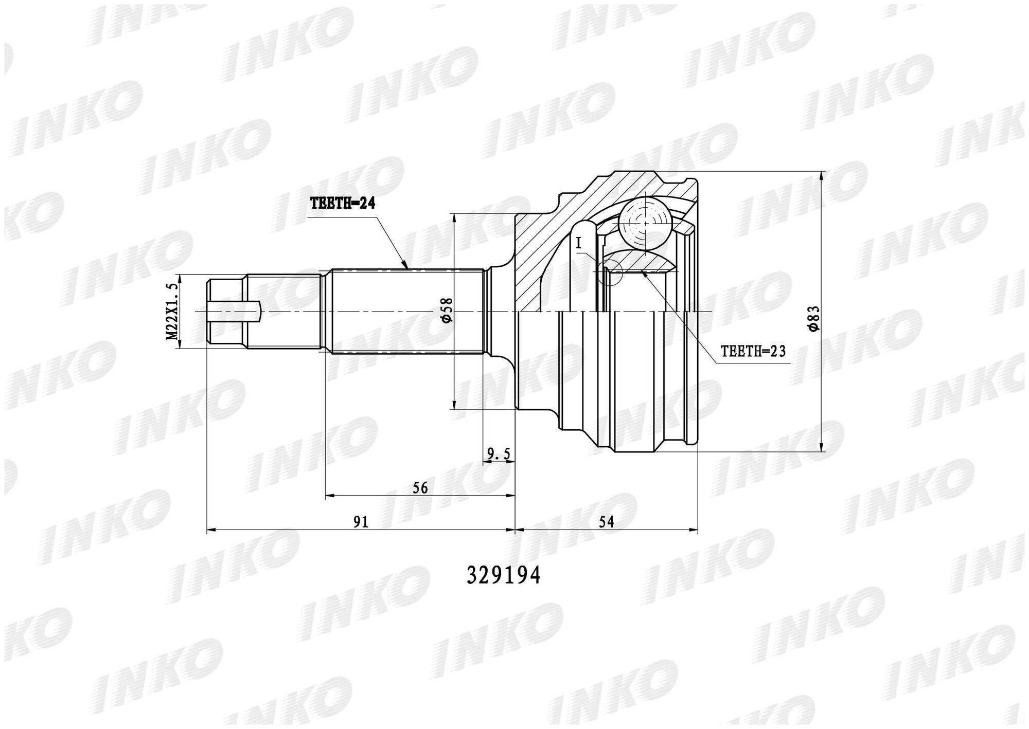 ШРУС внешний 24 23 перед прав лев INKO 329194