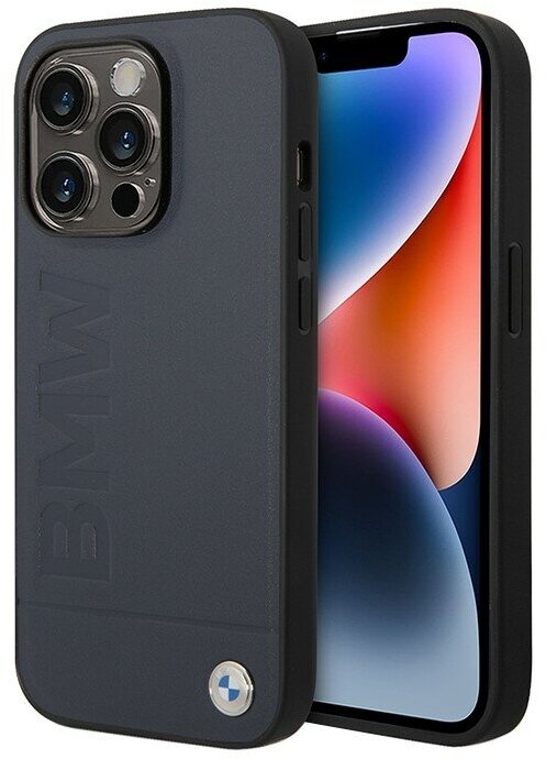 BMW для iPhone 14 Pro чехол Signature Leather Logo imprint Hard Navy (MagSafe)