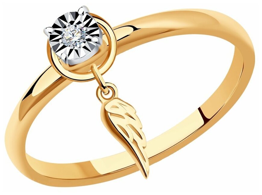 Кольцо, комбинированное золото, 585 проба, бриллиант