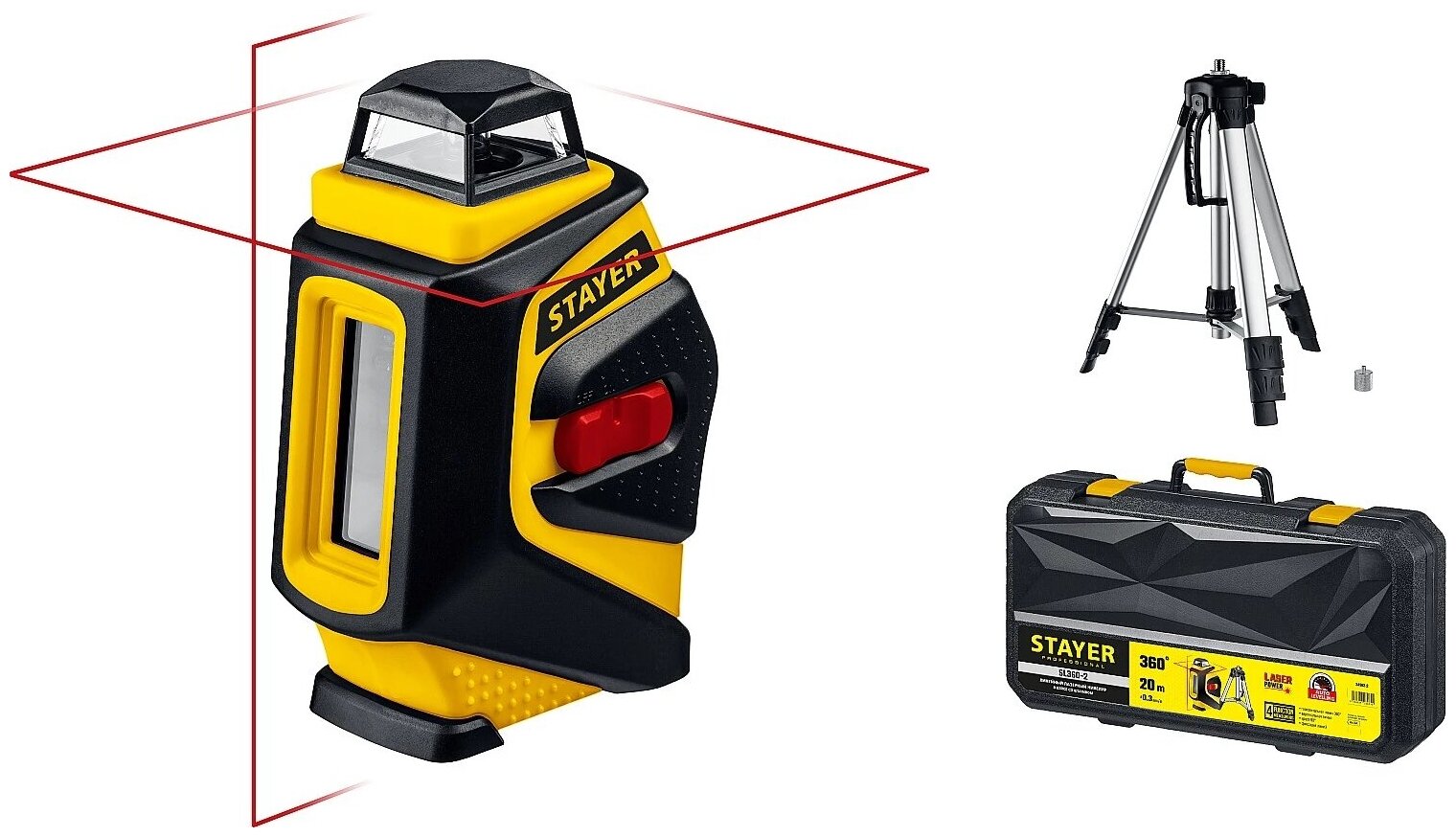 STAYER SL360-2 нивелир лазерный, крест + 360°, штатив, кейс