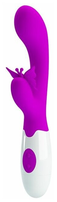 Лиловый вибратор с клиторальным стимулятором-бабочкой Butterfly Kiss - 19,9 см, Baile, силикон, лиловый