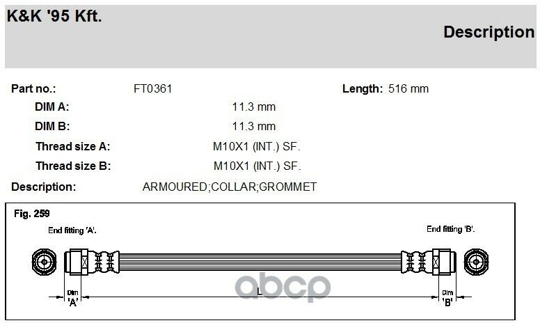 Шланг тормозной передний! L=516 Audi Q7, VW Toureg, Porsche Cayenne 3.0-6.0 02> K&K арт. FT0361