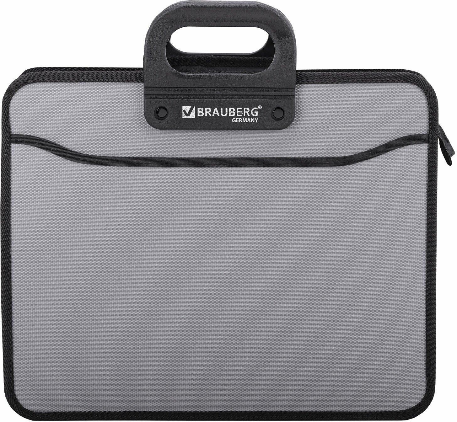 Папка-портфель пластиковая BRAUBERG премьер А4 (390х315х120 мм), 3 отделения, фактура "бисер", серая, 223083