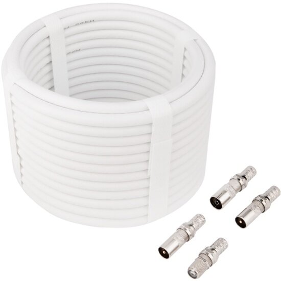 Набор из антенного телевизионного удлинителя Rexant с F-разъемами и ТВ-переходниками, 10 метров