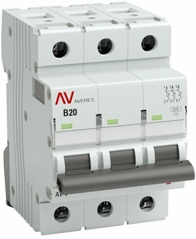 EKF Averes AV-10 Автоматический выключатель (B) 3P 20А 10kA, mcb10-3-20B-av