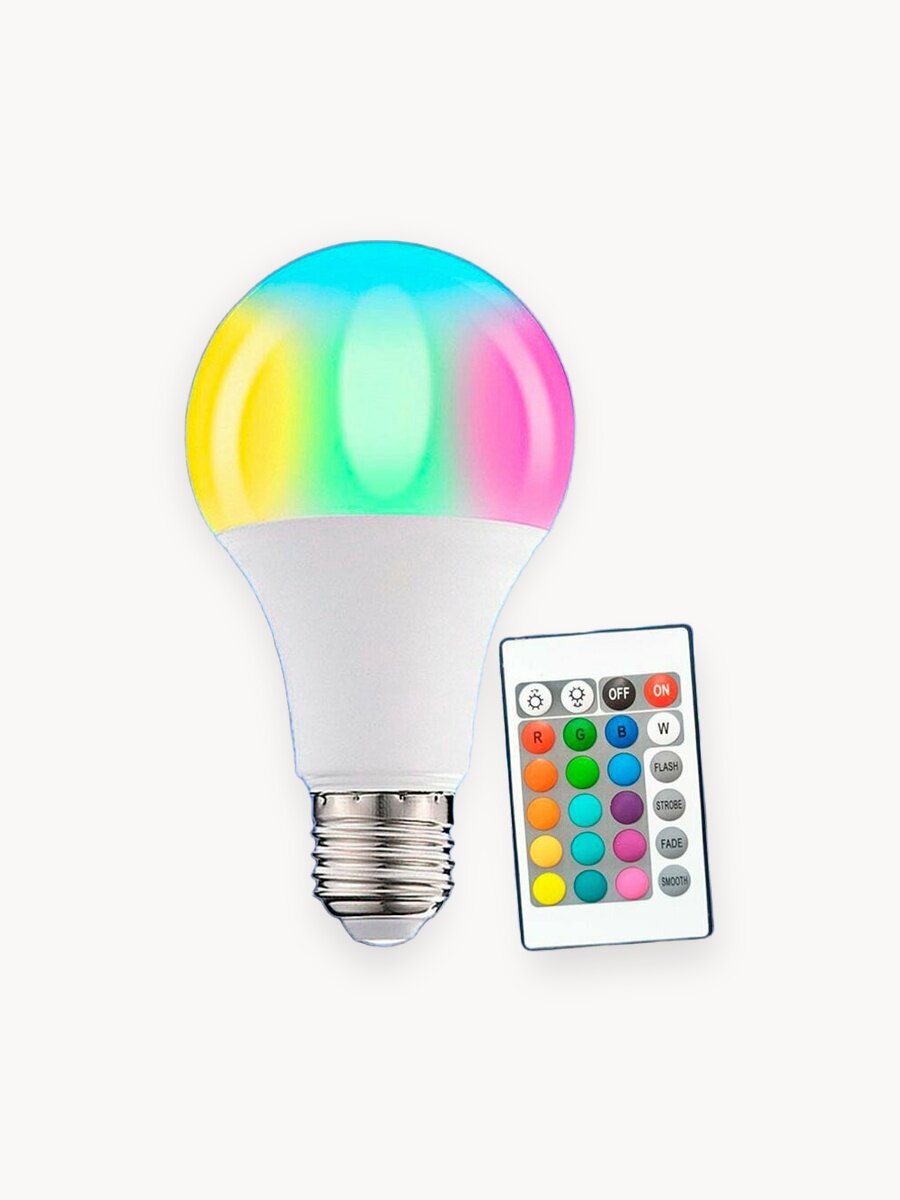 Светодиодная лампочка умная LED Е27 разнцветная с пультом