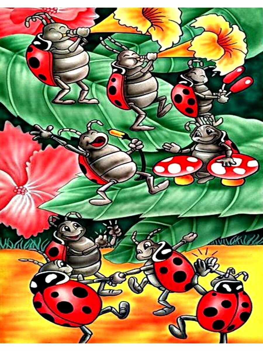 Картина по номерам "Веселые божьи коровки" 40х50 см, хлопковый холст на подрамнике, акрил, АртТойс