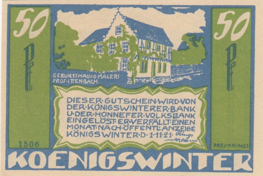 Германия (Веймарская Республика) Кёнигсвинтер 50 пфеннигов 1921 г. (Вид 2) (№2) (3)