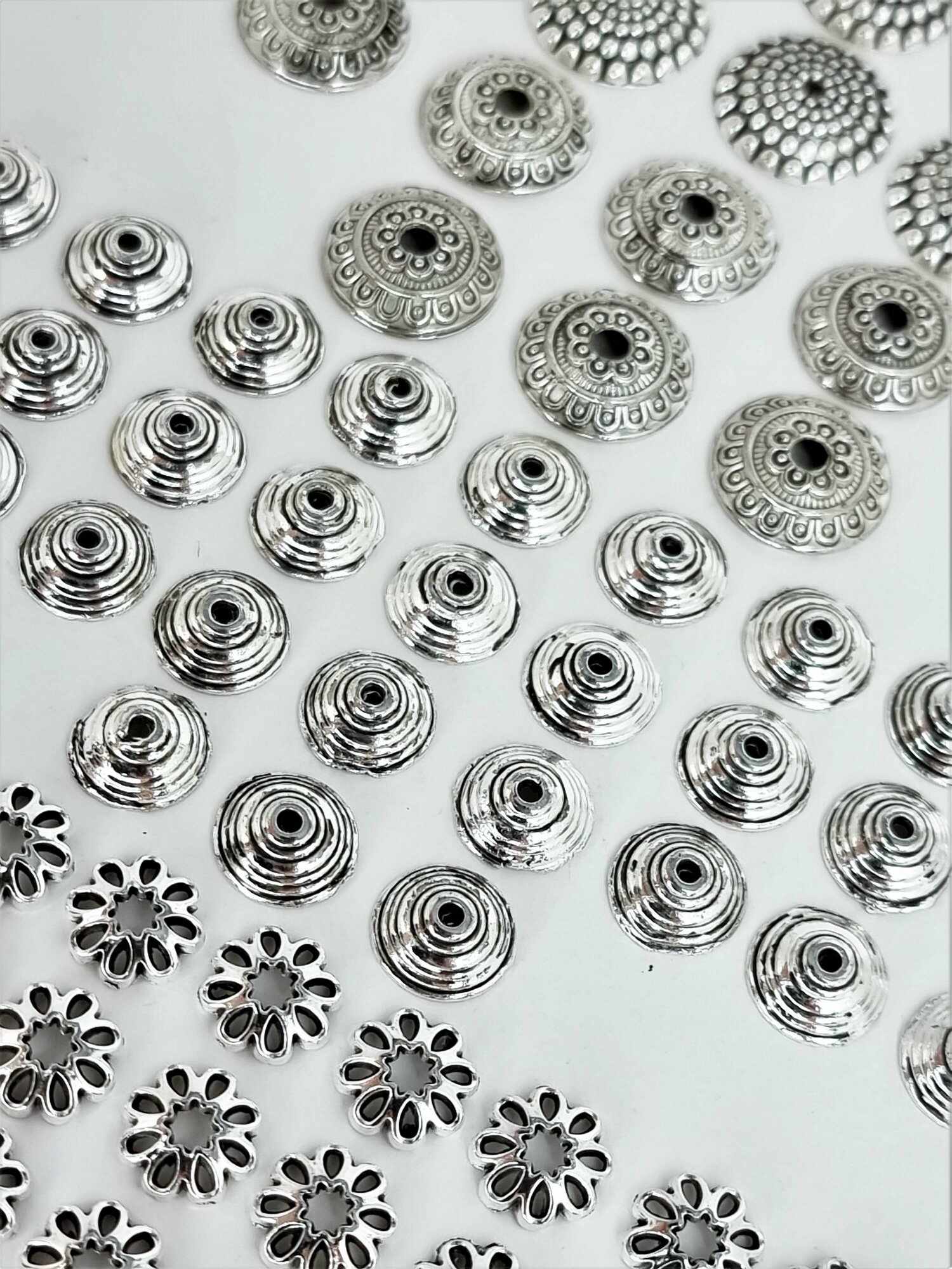 Шапочки для бусин 7-15мм. Цвет Родий-29. 130шт.