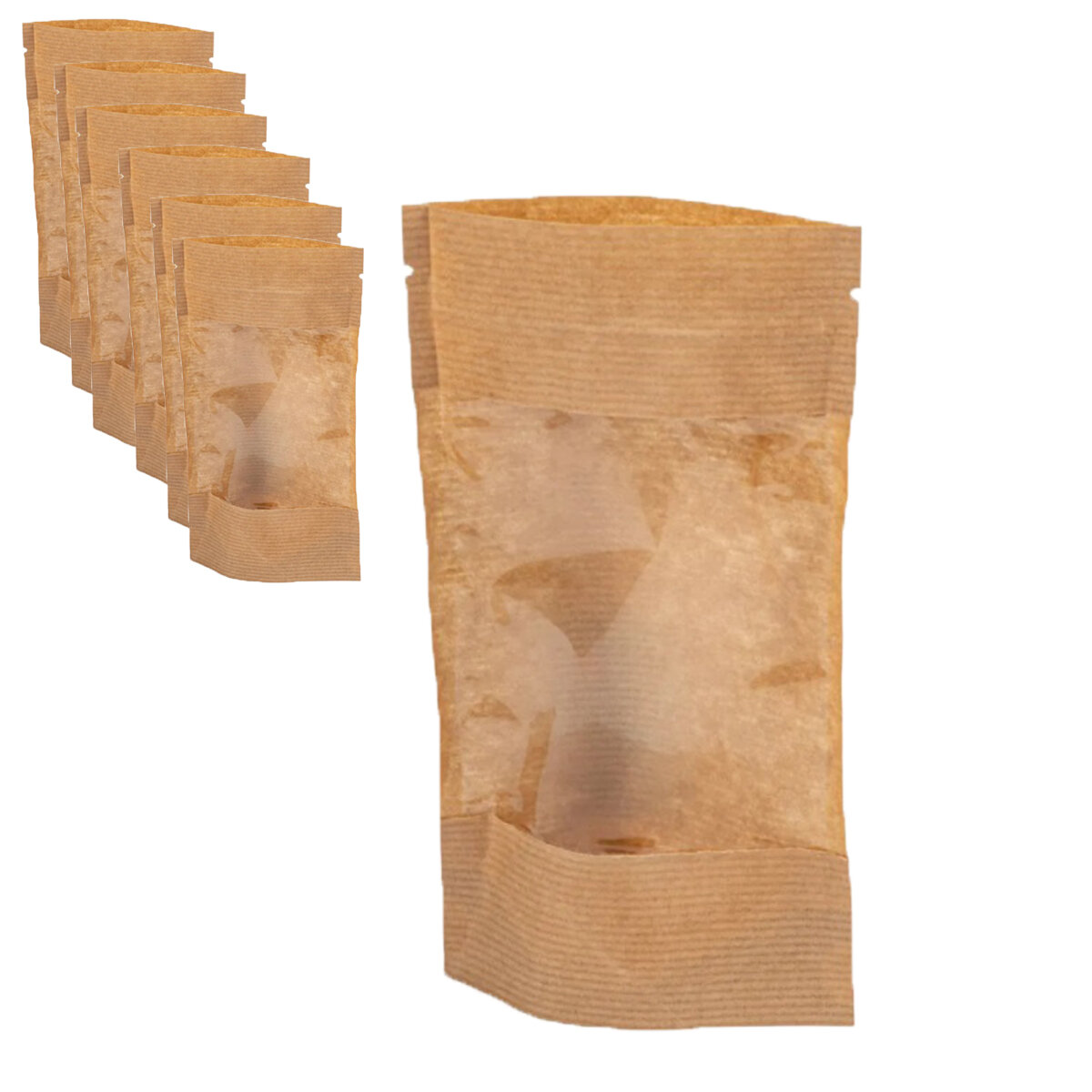 Пакет фасовочный 105х150 мм Дой Пак, крафт, с окном 70мм, 100 штук.