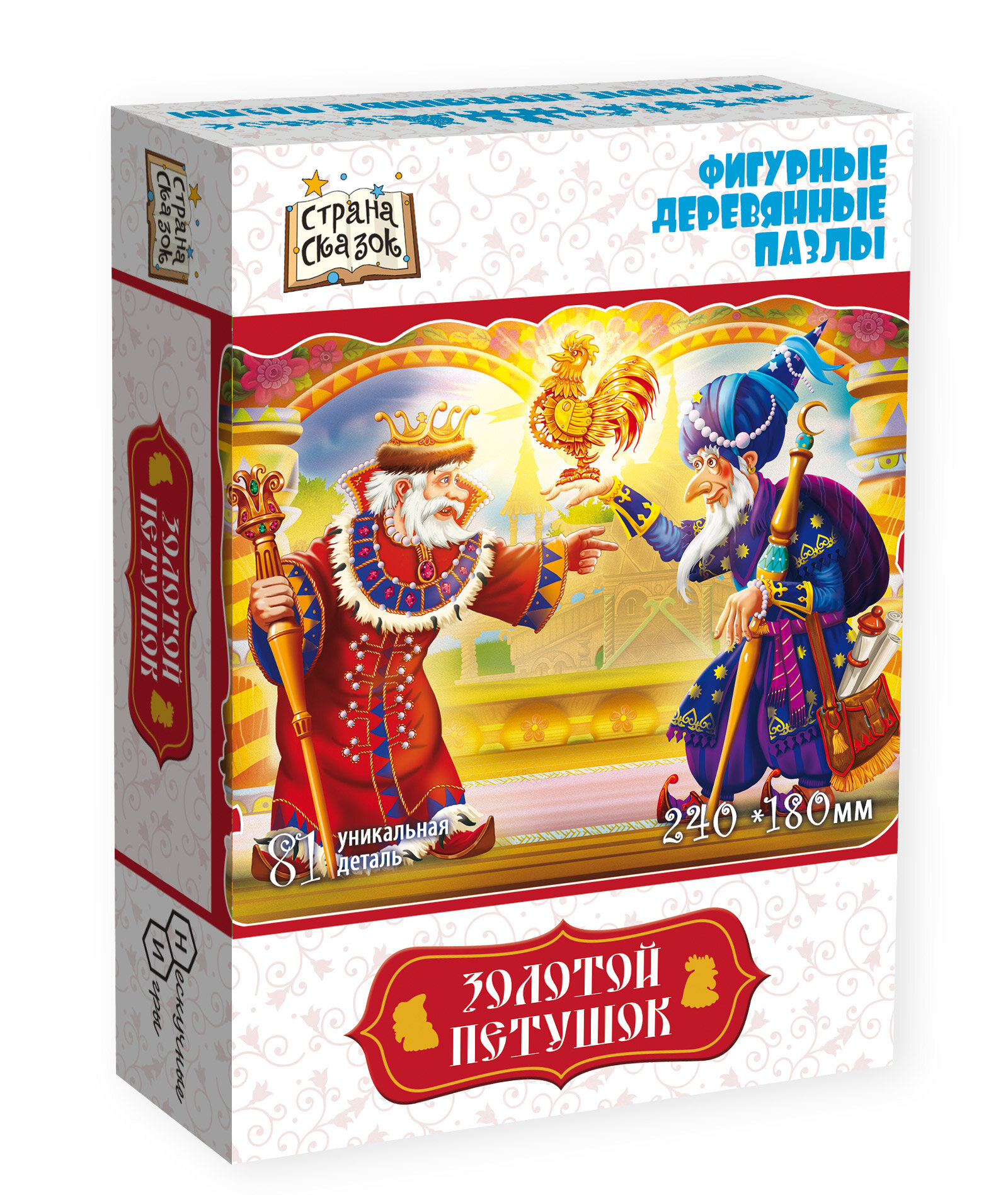 Страна сказок Фигурный деревянный пазл "Золотой петушок" контурный, 81 деталь, от 4 лет