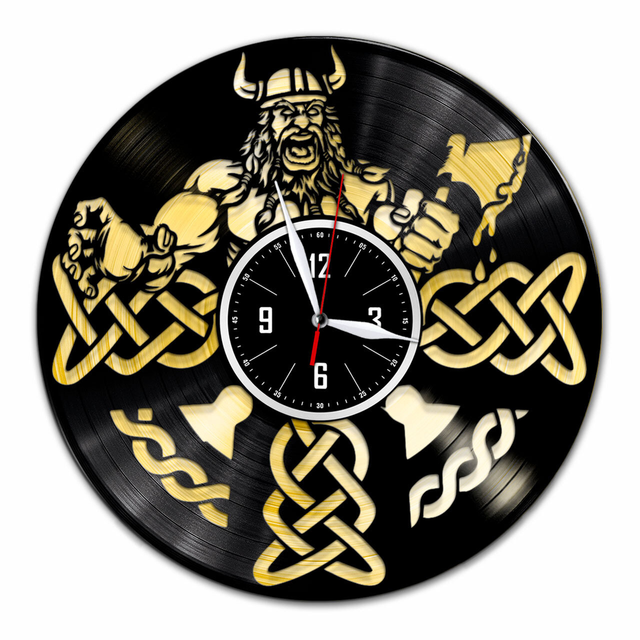 Викинг - настенные часы из виниловой пластинки (с золотой подложкой)