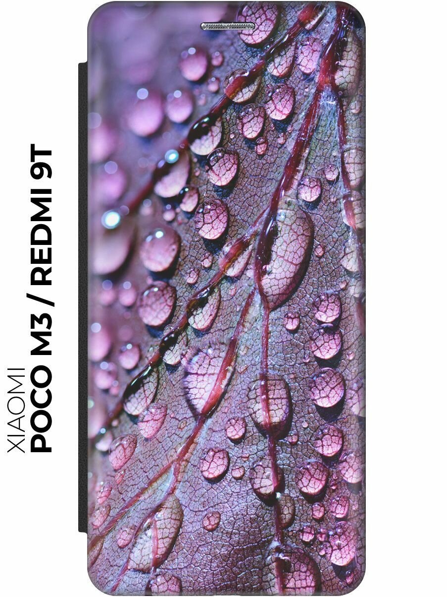 Чехол-книжка Лист в каплях на Xiaomi Redmi 9T / Poco M3 / Сяоми Поко М3 / Сяоми Редми 9Т черный