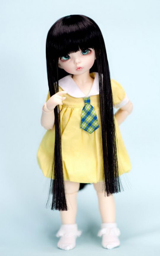 Fairyland Wig LFW-21 (Длинный прямой парик с чёлкой: цвет чёрный размер 6-7 дюймов для кукол LittleFee Фейриленд)